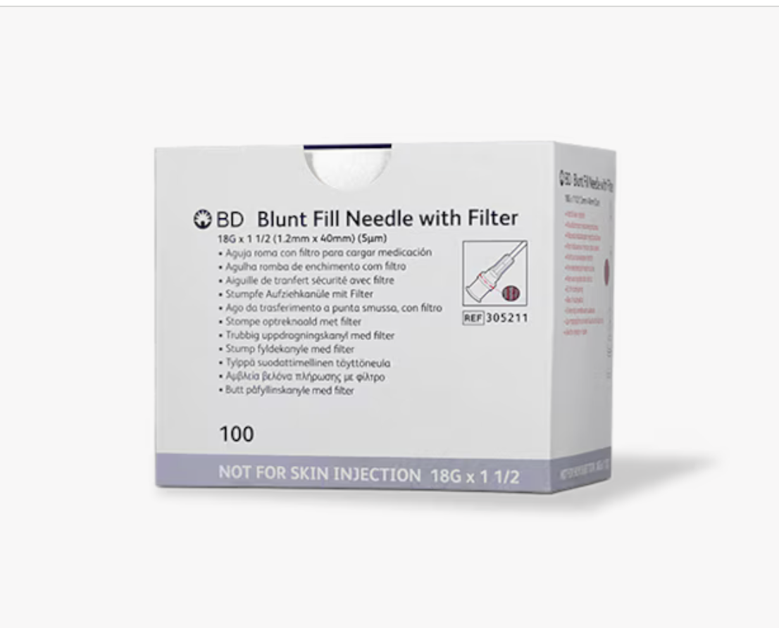 BD Blunt Filter Needle with Filter - 18G x 1.5" Sterile (Pack of 100 ...